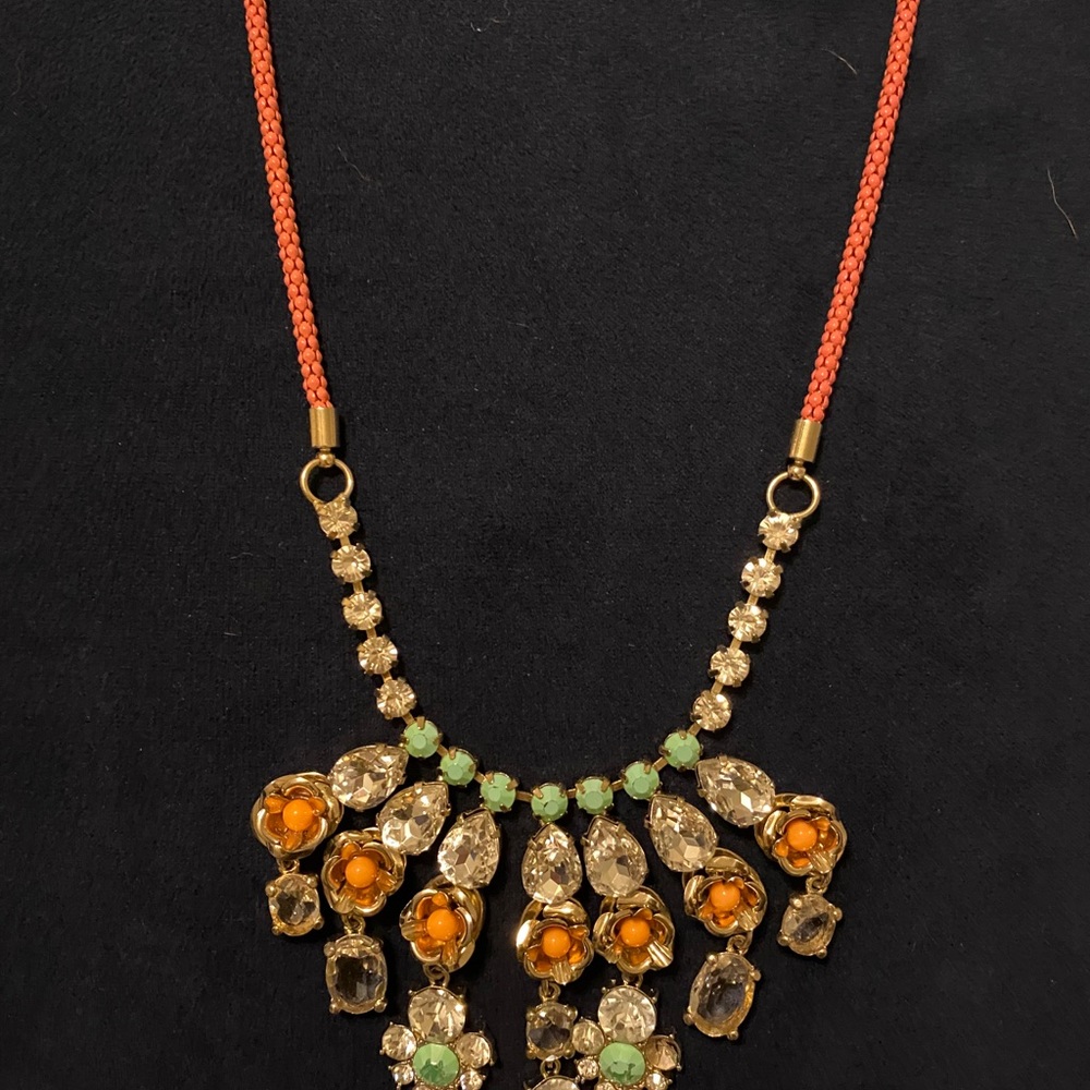 J Crew Rhinestone Necklace Coral - Gem
